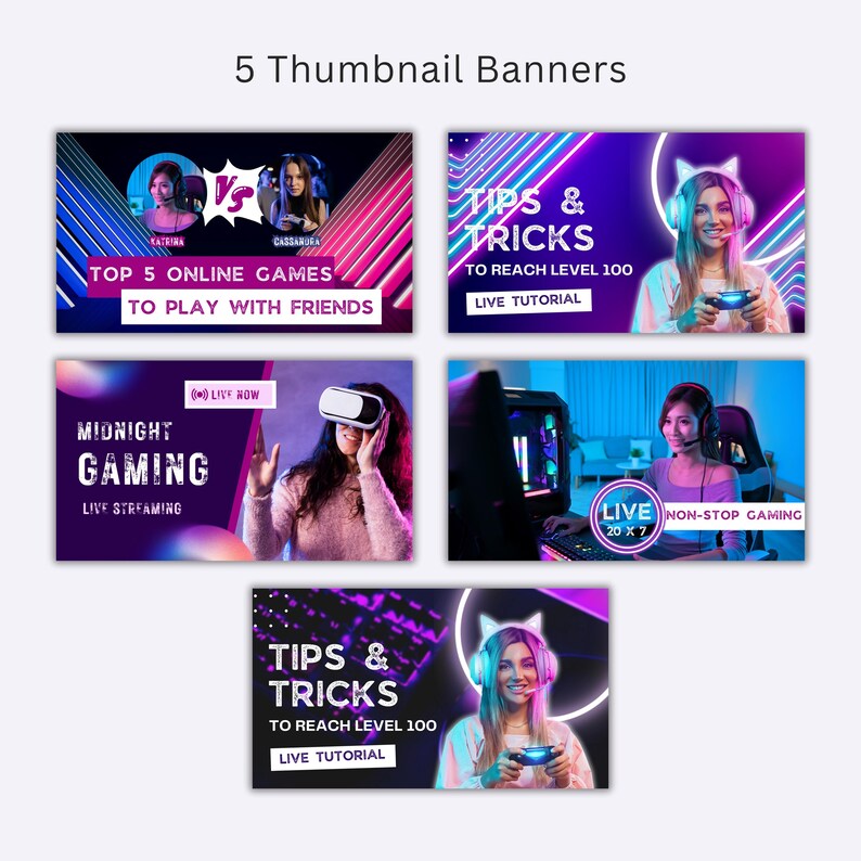 Gaming Youtube Branding Kit - 14 Templates for Girl Gamers - Logo ...