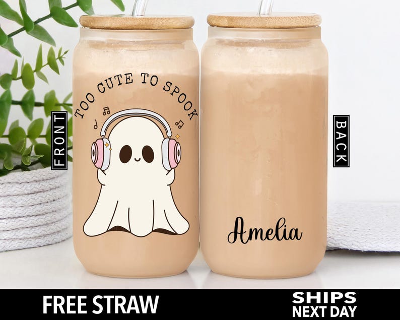 Personalized Ghost Glass Cup, Custom Ghost Glass Tumbler, Cute ...