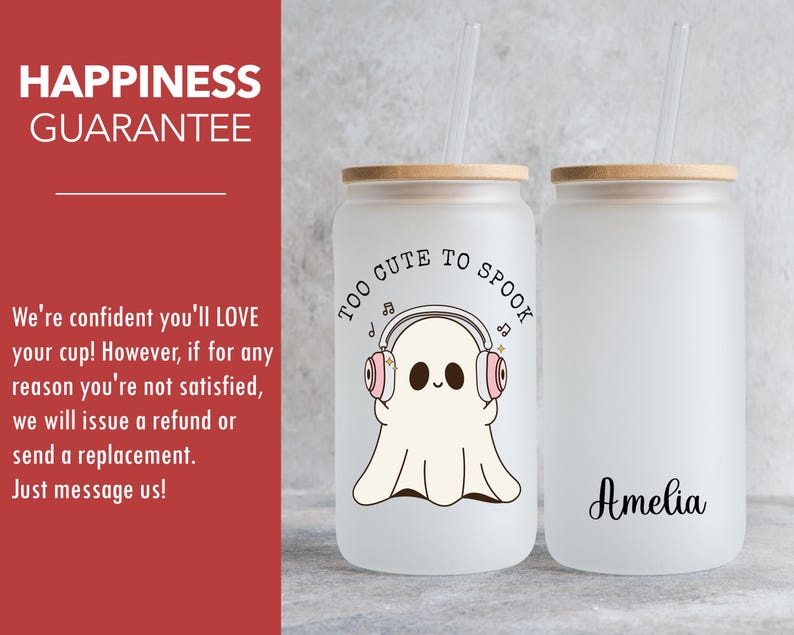 Personalized Ghost Glass Cup, Custom Ghost Glass Tumbler, Cute ...