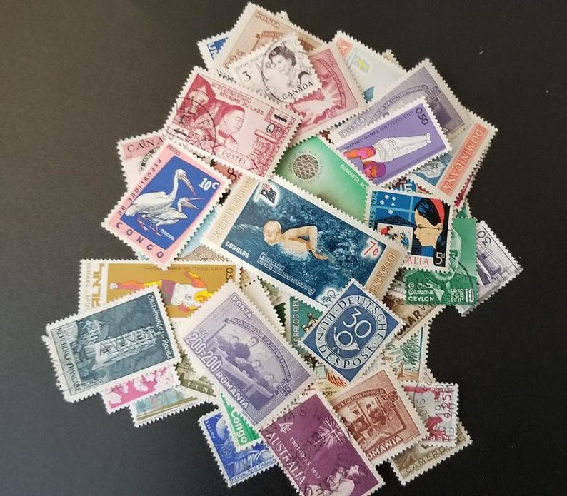 Gift Stamp Collecting Kit With Binder, Tools & 100 Vintage World Stamps ...
