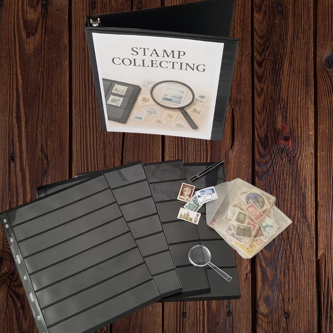 Gift Stamp Collecting Kit With Binder, Tools & 100 Vintage World Stamps ...