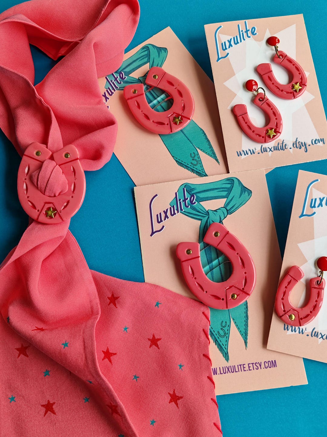 Giddy up Scarf Slider! Western Theme Pink and Red Novelty Faux Bakelite ...