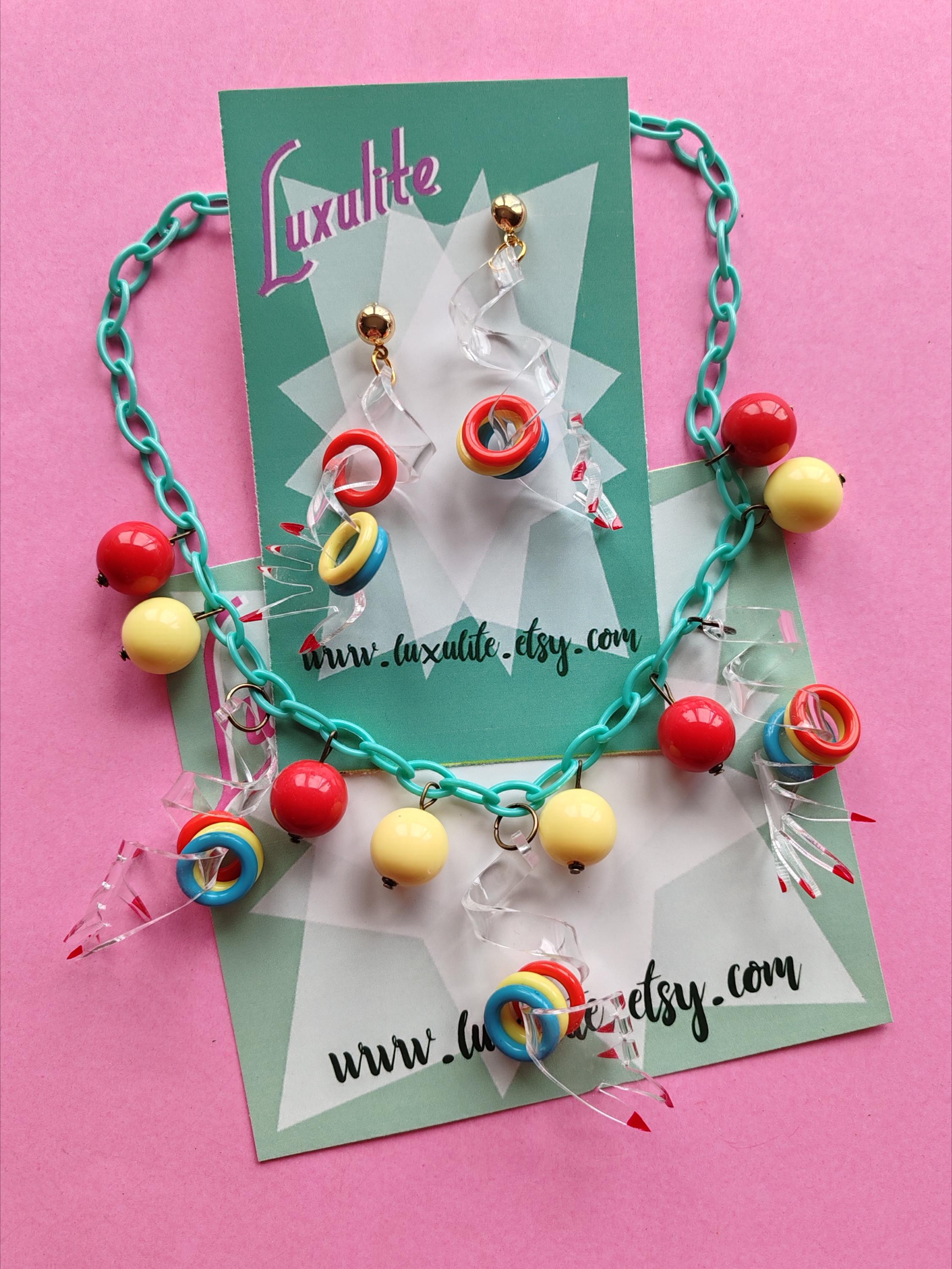 Clear Sassy Spiral Hands Colourful Necklace and Optional Matching Earrings 1940s 50s Style Novelty Hand Silhouette by Luxulite Etsy