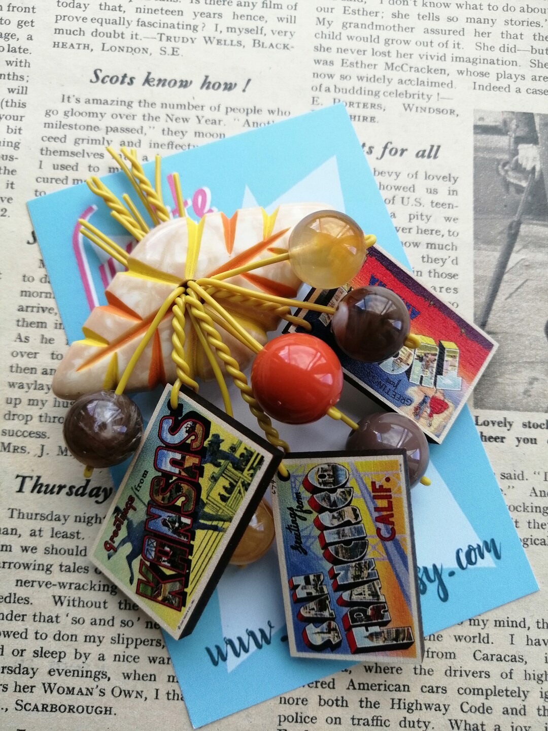 New Destinations 1940s 50s Vintage Postcards Cascade Brooch Inspired by ...