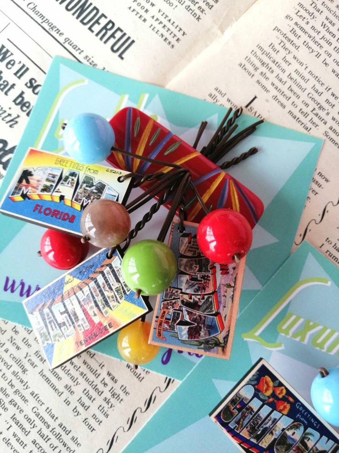 Wish You Were Here 1940s 50s Vintage Postcards Cascade Brooch Inspired ...