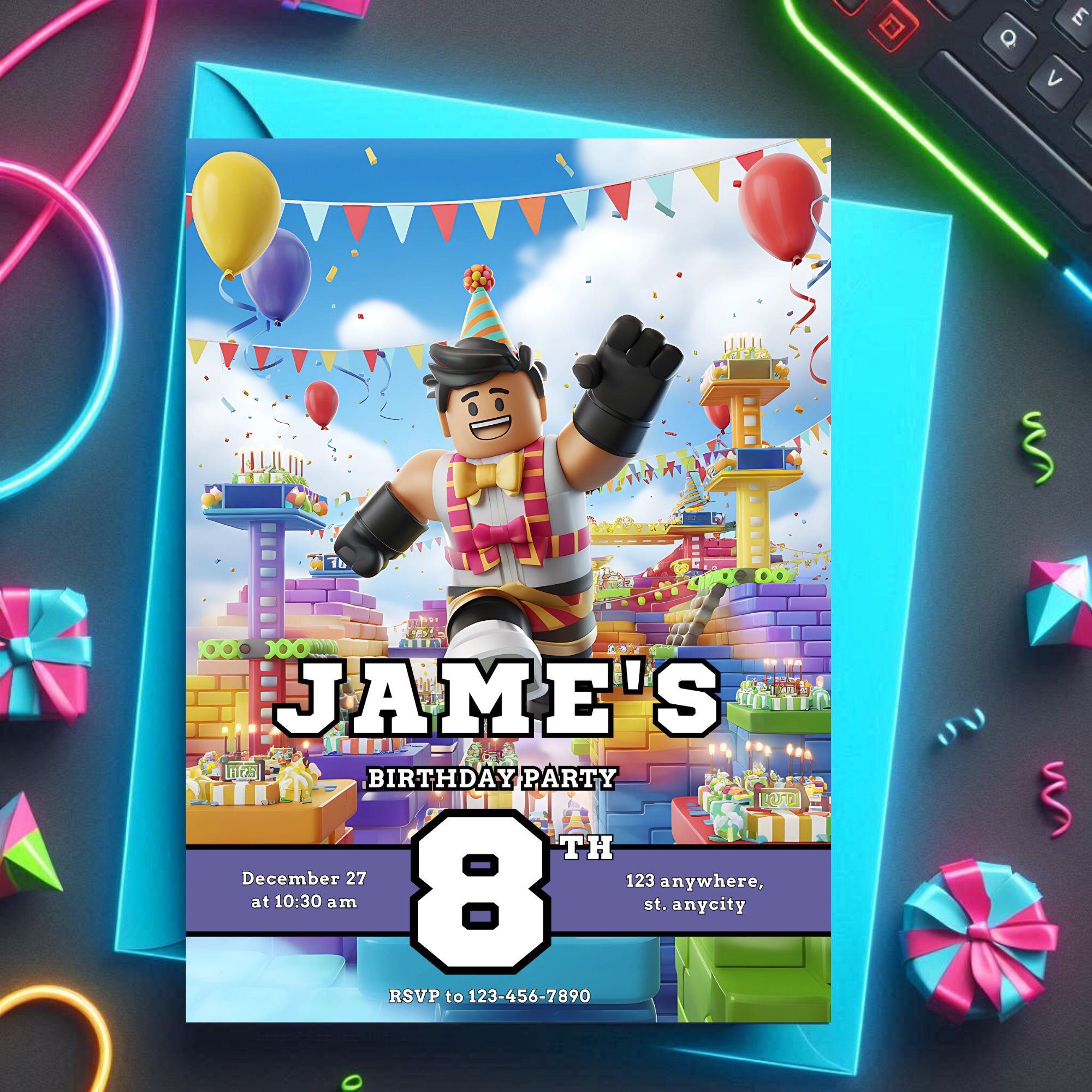 Roblox Invitation for Boys, Roblox Invitation Template, Canva Editable ...