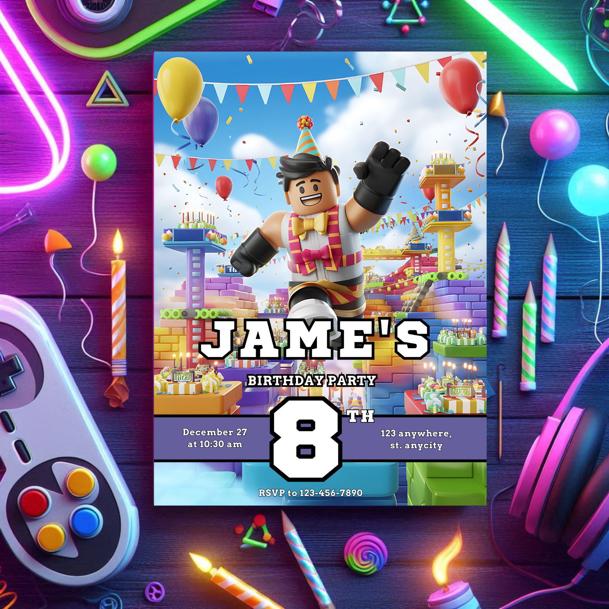 Roblox Invitation for Boys, Roblox Invitation Template, Canva Editable ...