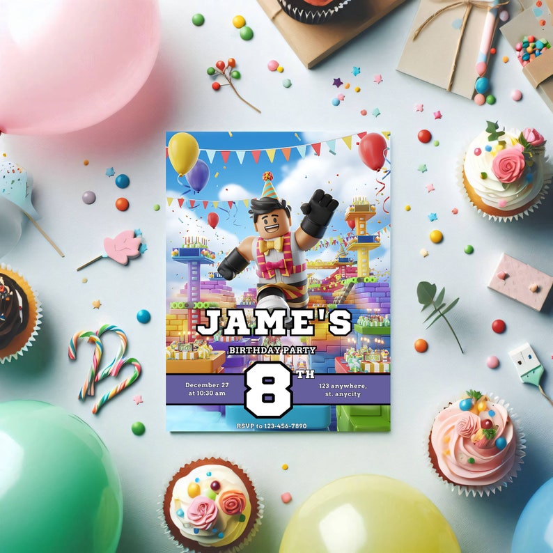 Roblox Invitation for Boys, Roblox Invitation Template, Canva Editable ...