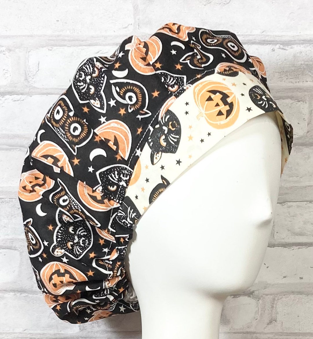 Halloween Scrub Cap Hat for Women Bouffant Pumpkins, Cats, Owls 0119 - Etsy