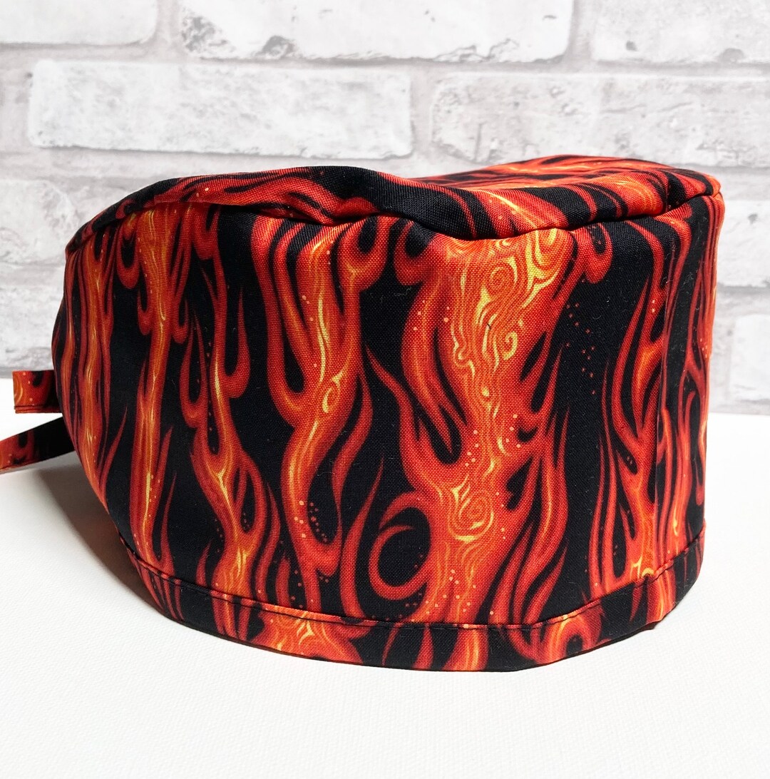 Flaming Hot Scrub Cap: Cotton Fire Print, Unisex Scrub Hat - 0007 - Etsy