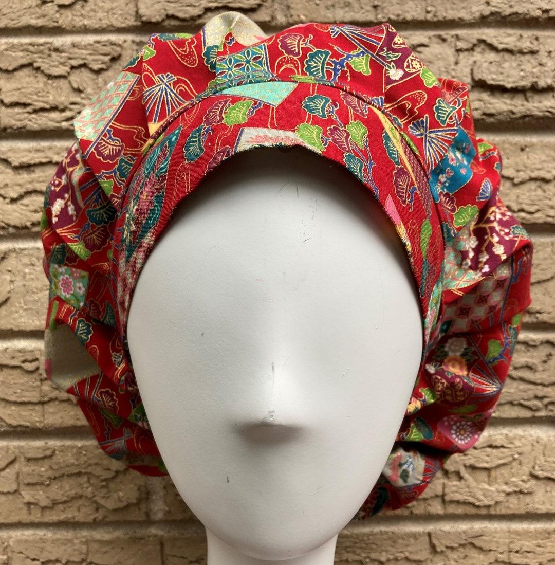 Bouffant Scrub Caps for Women Asian Fans Women's Chemo Cap Surgical ...