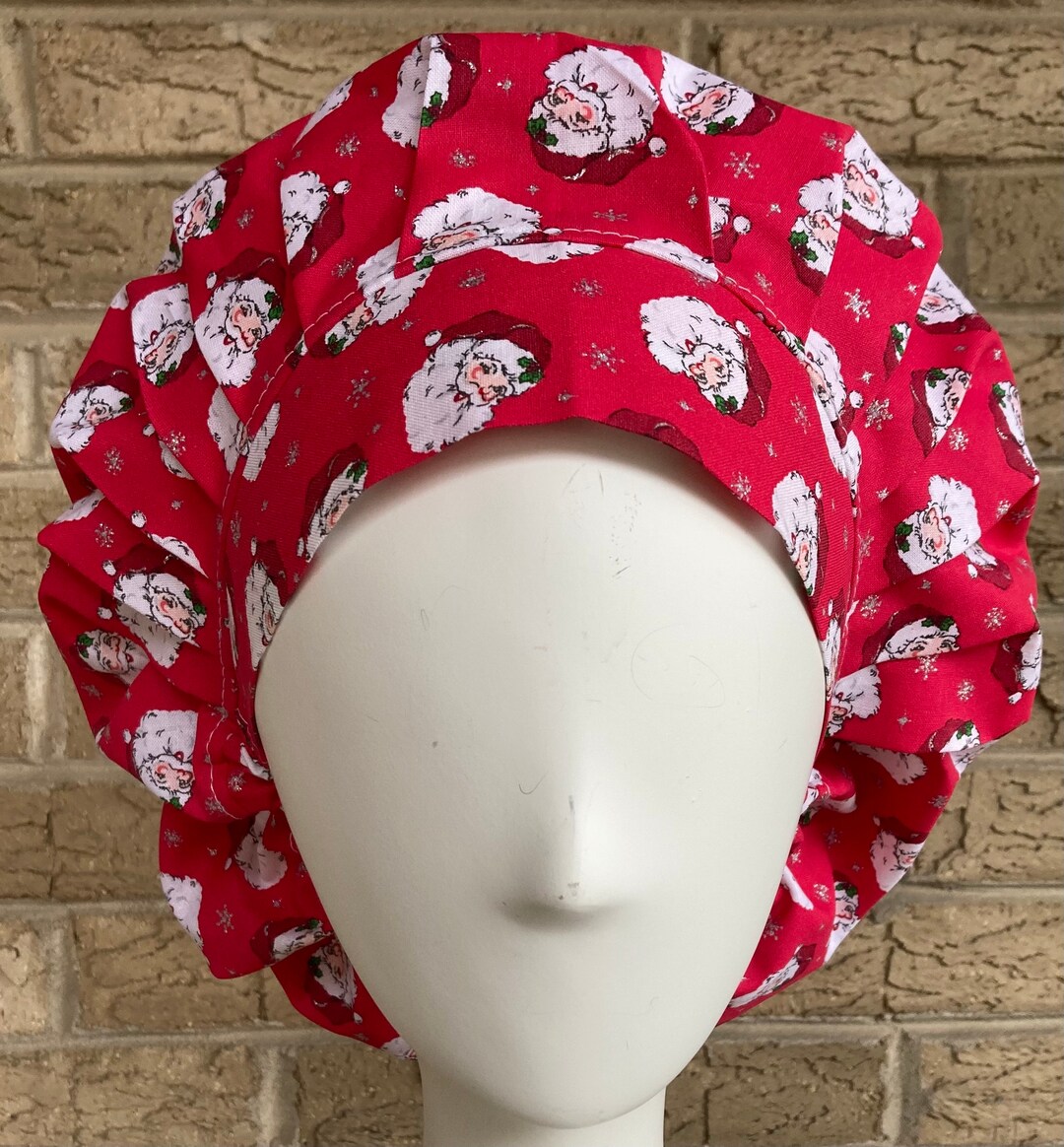 Satin Lined Christmas Santa's Scrub Cap Hat for Women - Santa Print ...