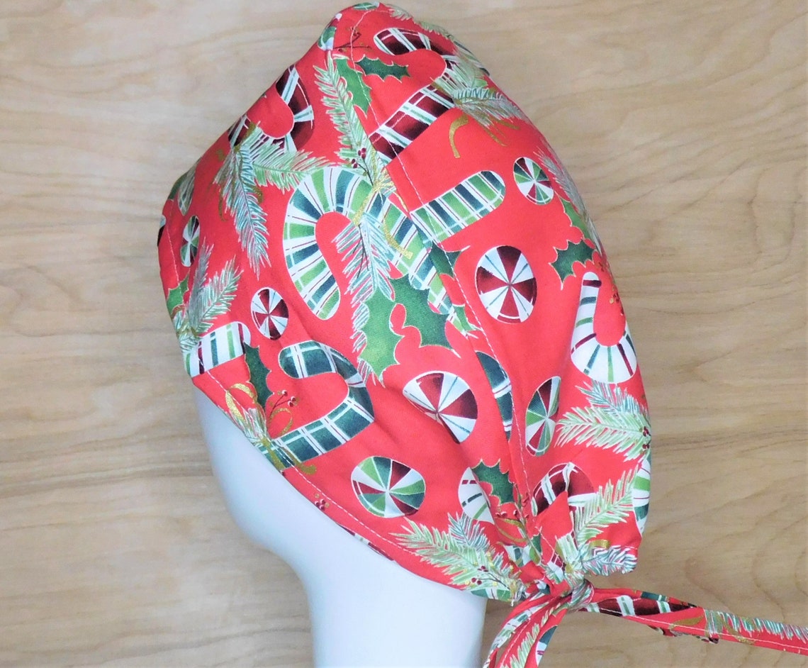 Unisex Scrub Hat for Men Christmas Candy Canes and Evergreen | Etsy