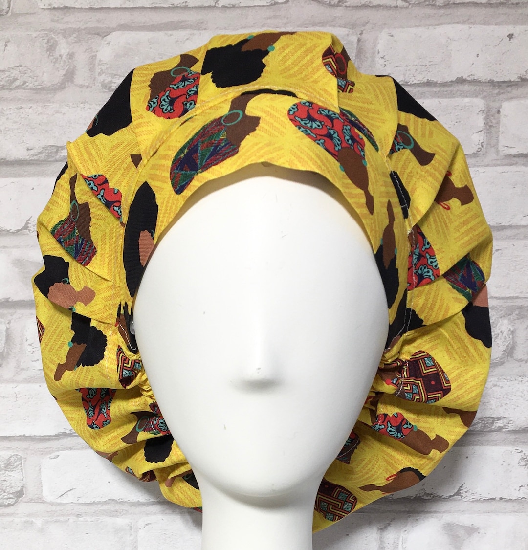 Satin Lined Scrub Caps Larger Bouffant Hats Afro American- Black Women ...