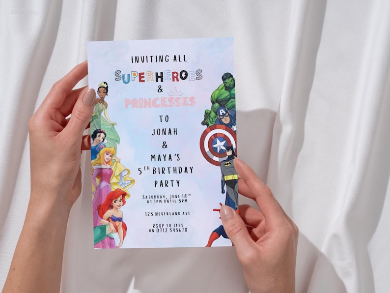 Editable Superhero/princess Birthday Invitation – Superhero/princess ...