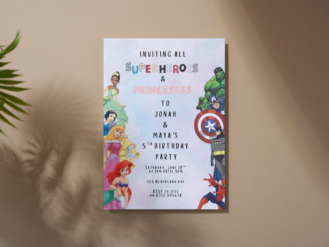 Editable Superhero/princess Birthday Invitation – Superhero/princess ...
