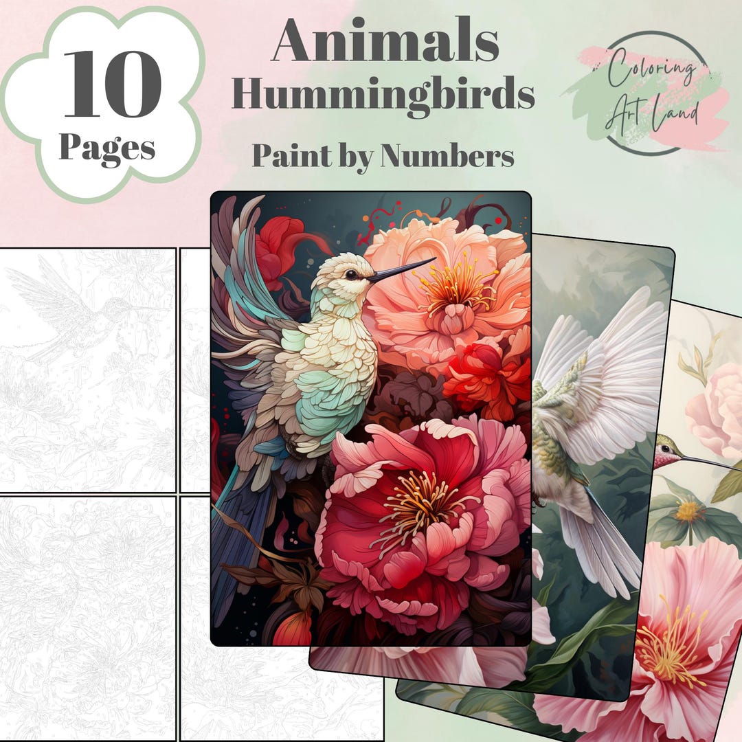 10 Beautiful Hummingbirds Paint by Numbers, Animal Coloring Pages ...
