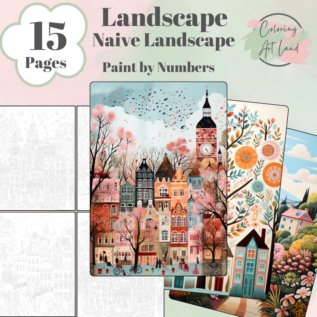 15 Naive Landscape Paint by Numbers, Landscape Coloring Pages, Color by ...