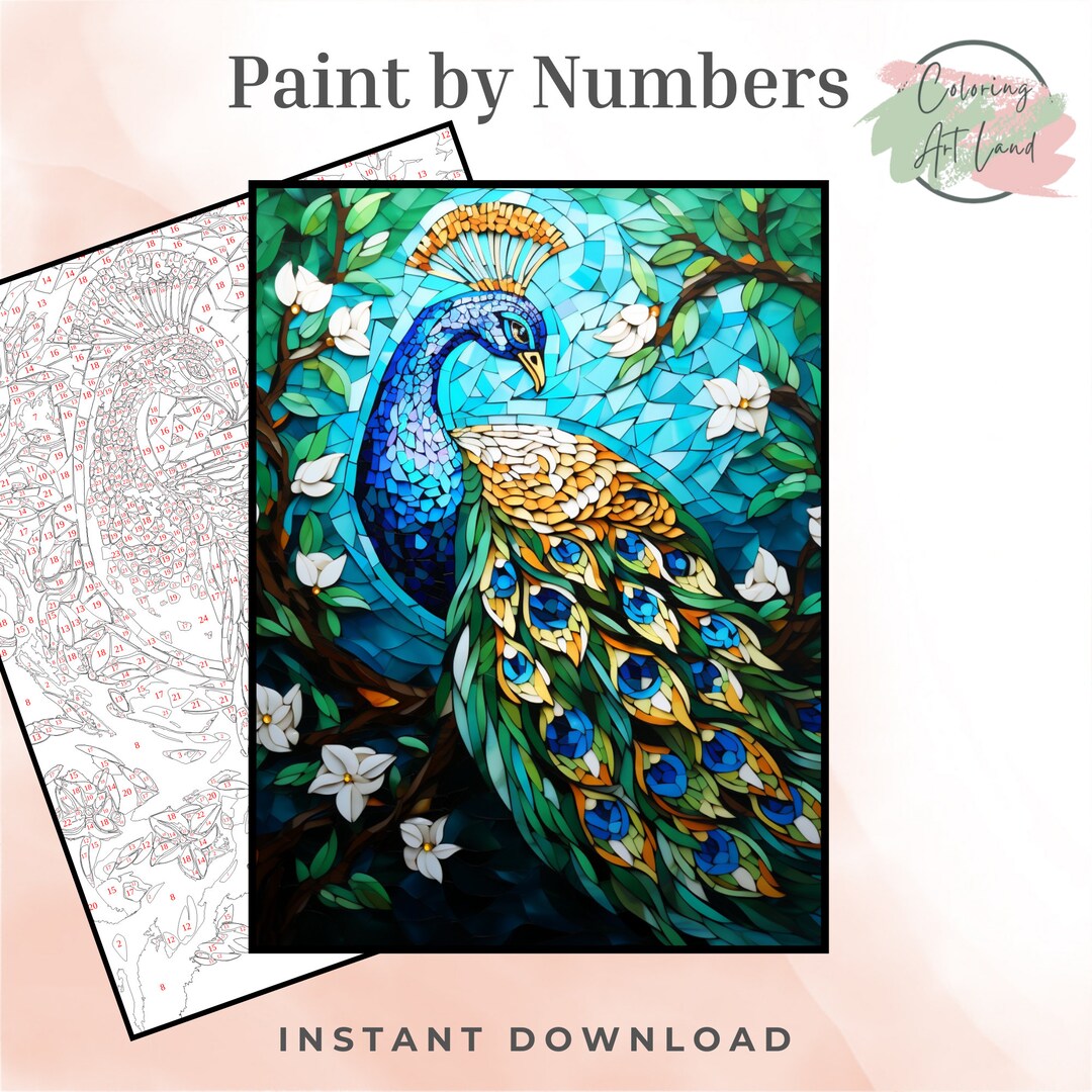 Colorful Peacock Paint by Numbers, Animal Coloring Pages, Color by ...