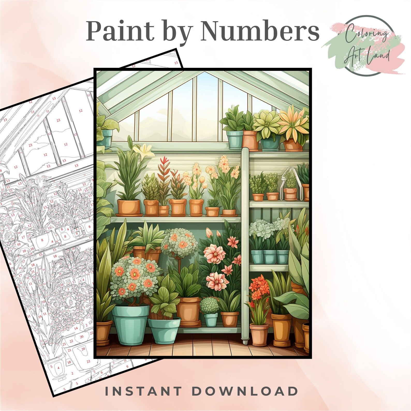 Greenhouse Paint by Numbers, Garden Coloring Pages, Coloring Sheet ...