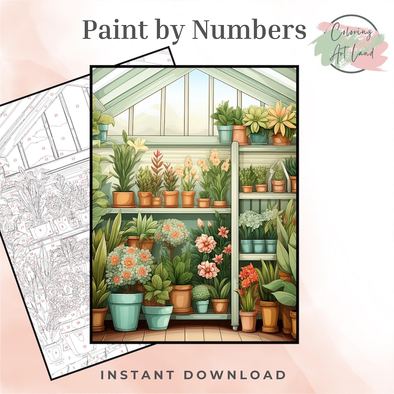 Greenhouse Paint by Numbers, Garden Coloring Pages, Coloring Sheet ...