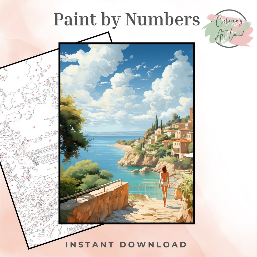 Italian Sea View Paint by Numbers, Landscape Coloring Pages, Color by ...