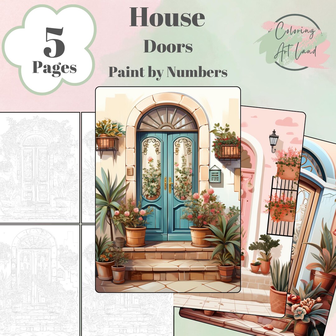 5 Doors Paint by Numbers, House Coloring Pages, Coloring Sheet, Adults ...
