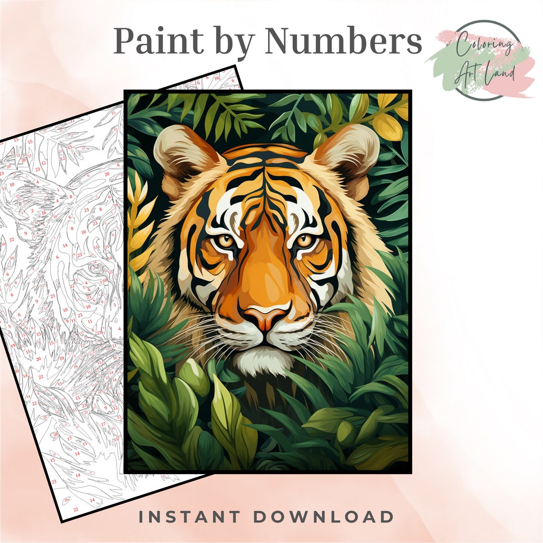Tiger Paint by Numbers, Animal Coloring Pages, Color by Numbers, Adults ...