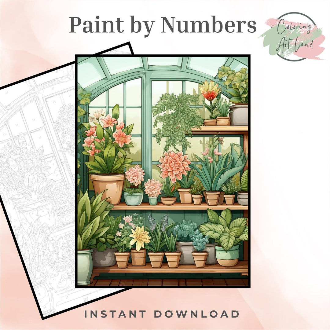 Greenhouse Paint by Numbers, Garden Coloring Pages, Coloring Sheet ...