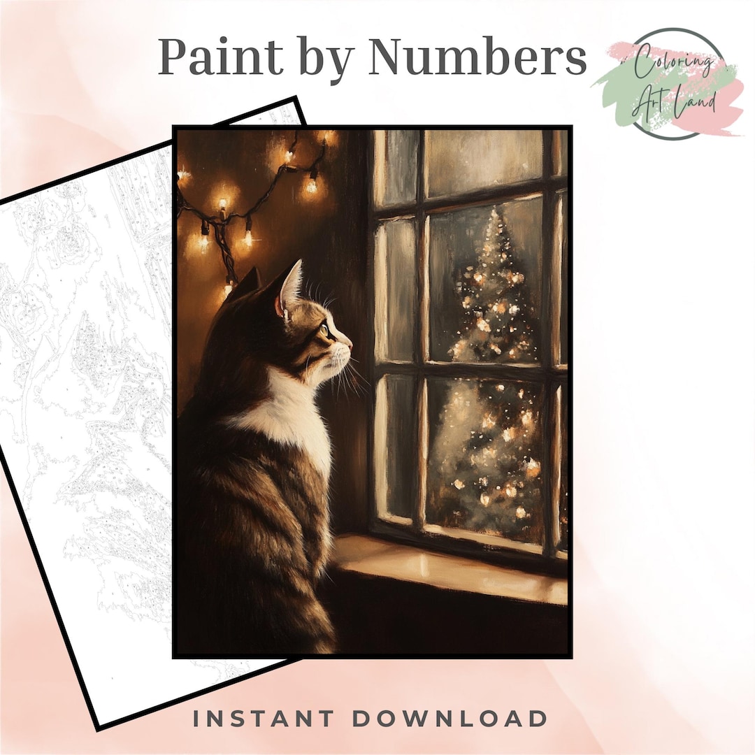 Color by Numbers Christmas Cat, Christmas Coloring Activity, Adults ...