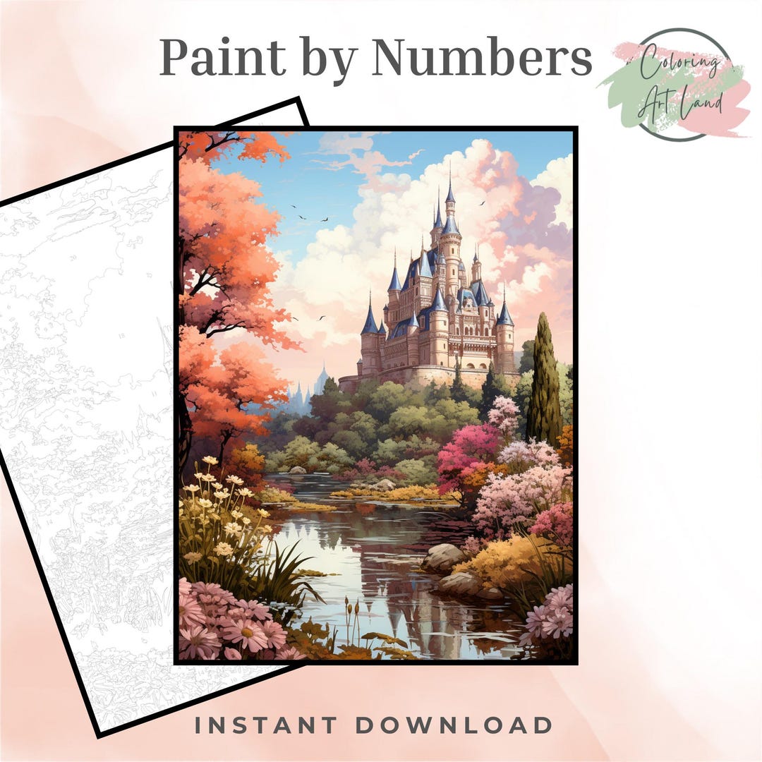 Fairytale Castle View Paint by Numbers, Landscape Coloring Pages, Color ...