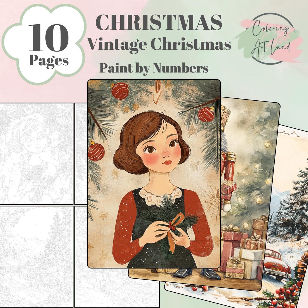 10 Vintage Christmas Bundle Color by Numbers, Christmas Coloring ...