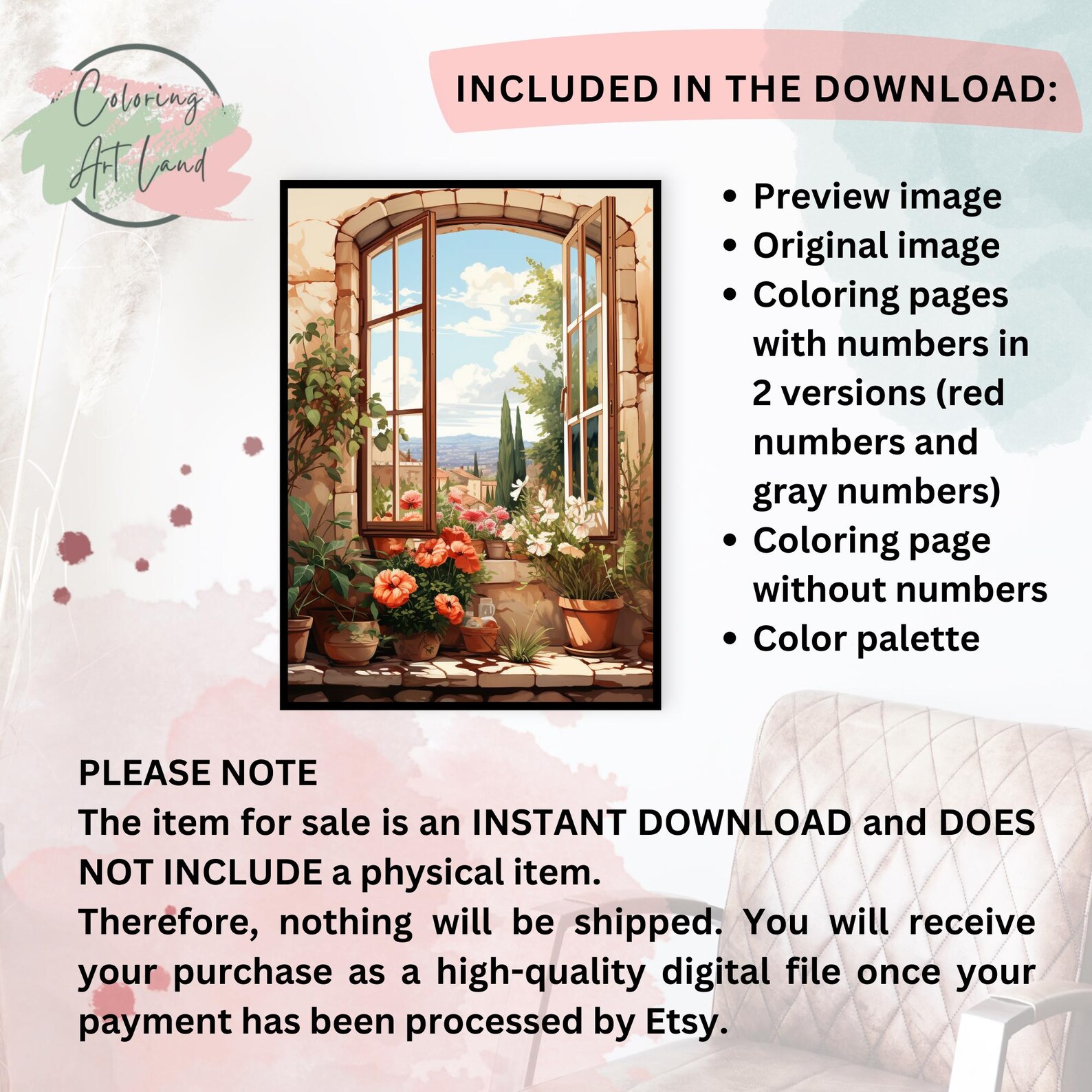 View Window Coloring Pages, Home Decor Paint by Numbers, Coloring Pages ...