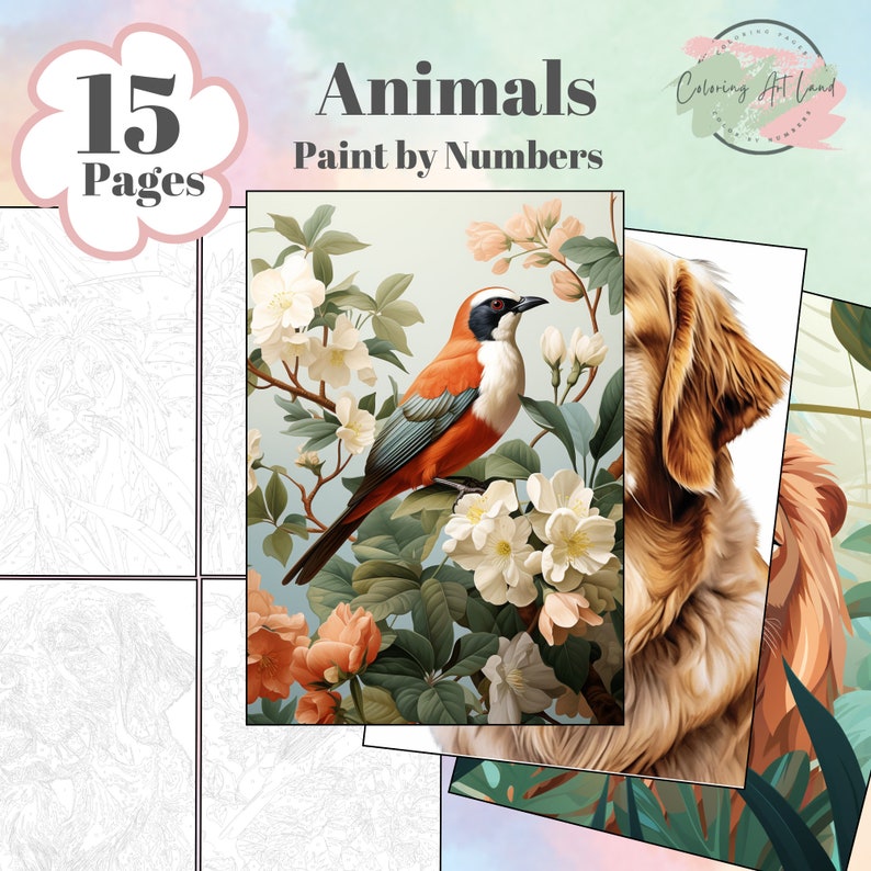15 Cute Animal Paint by Numbers Coloring Pages, Adults Coloring Pages ...