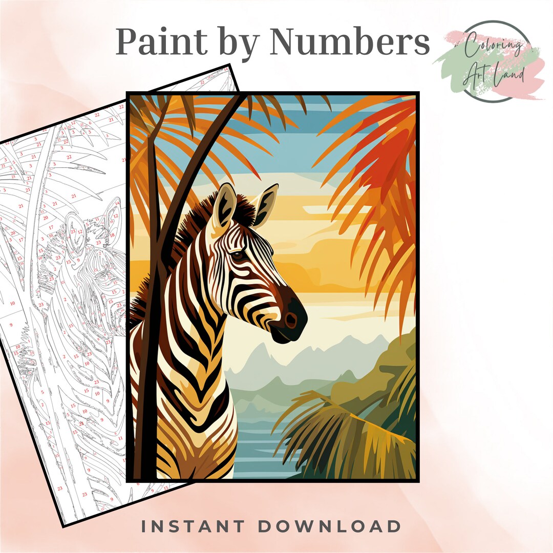Zebra Paint by Numbers, Animal Coloring Pages, Color by Numbers, Adults ...