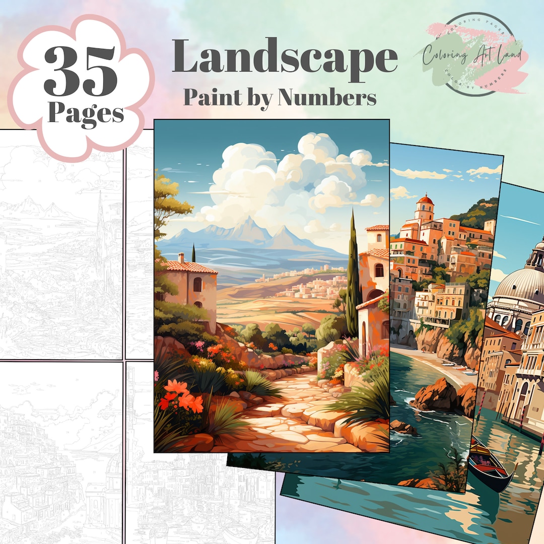 35 Landscape Paint by Numbers, Landscape Coloring Pages, Color by ...