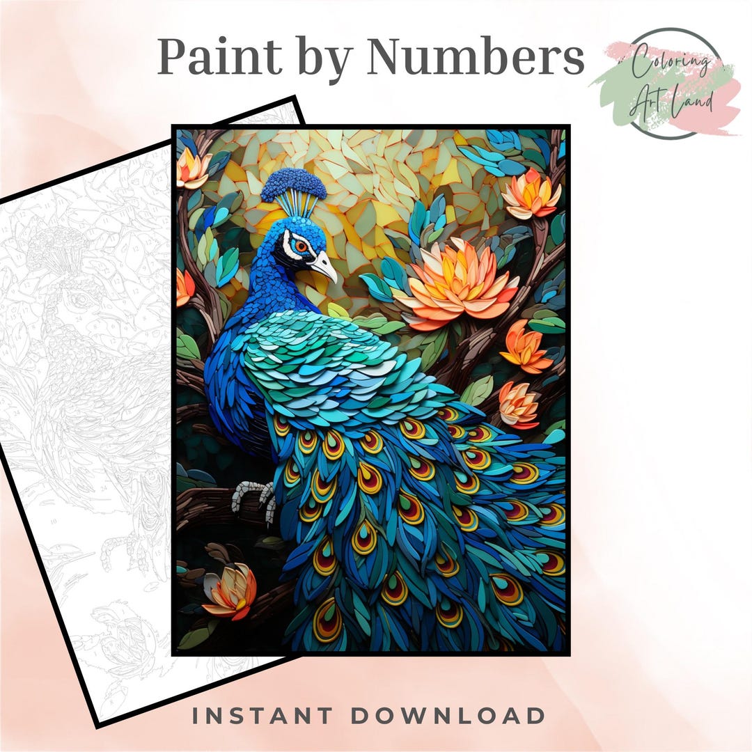 Colorful Peacock Paint by Numbers, Animal Coloring Pages, Color by ...