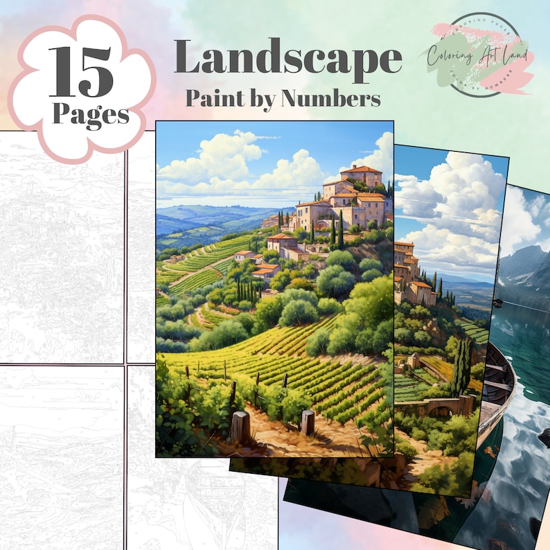15 Landscape Paint by Numbers, Landscape Coloring Pages, Color by ...
