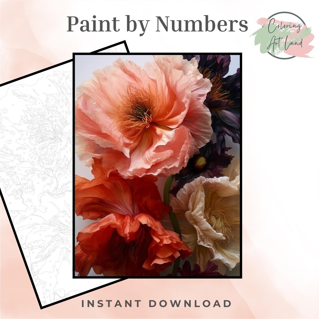 Poppies Flowers Paint by Numbers, Flowers Coloring Pages, Color by ...