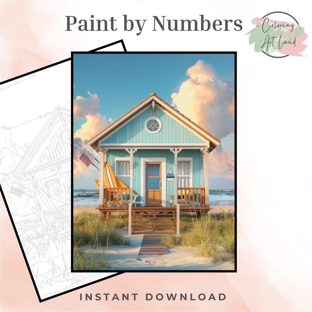 Beach House Paint by Numbers, Sea House Coloring Pages, Color by ...