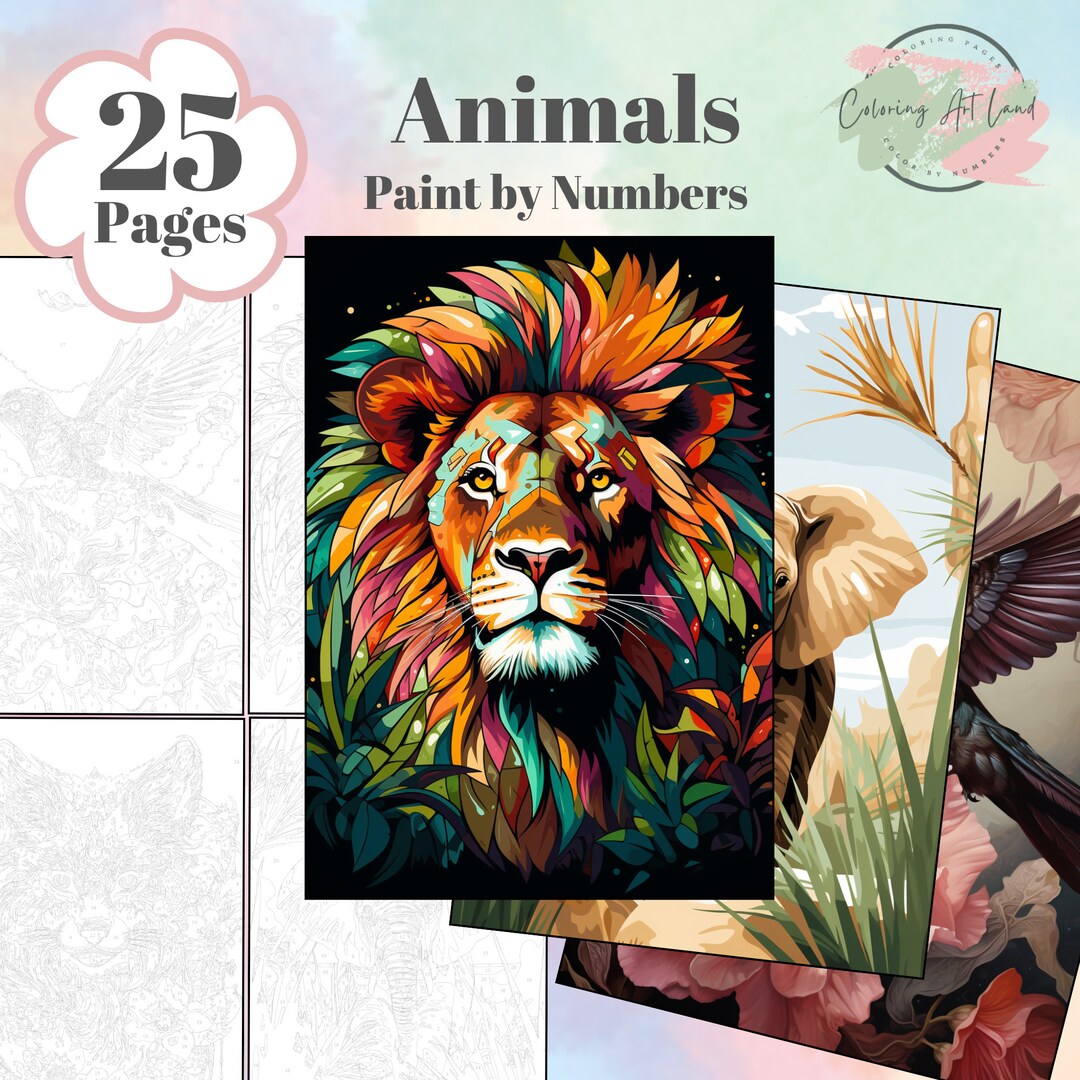 25 Animals Paint by Numbers, Animal Coloring Pages, Adults Coloring ...