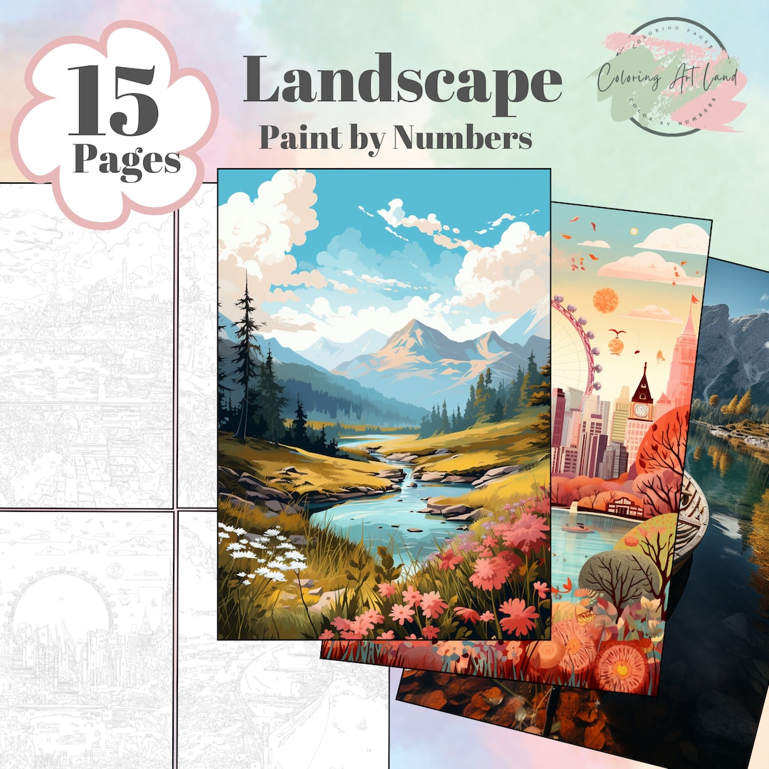 15 Landscape Paint by Numbers, Landscape Coloring Pages, Color by ...