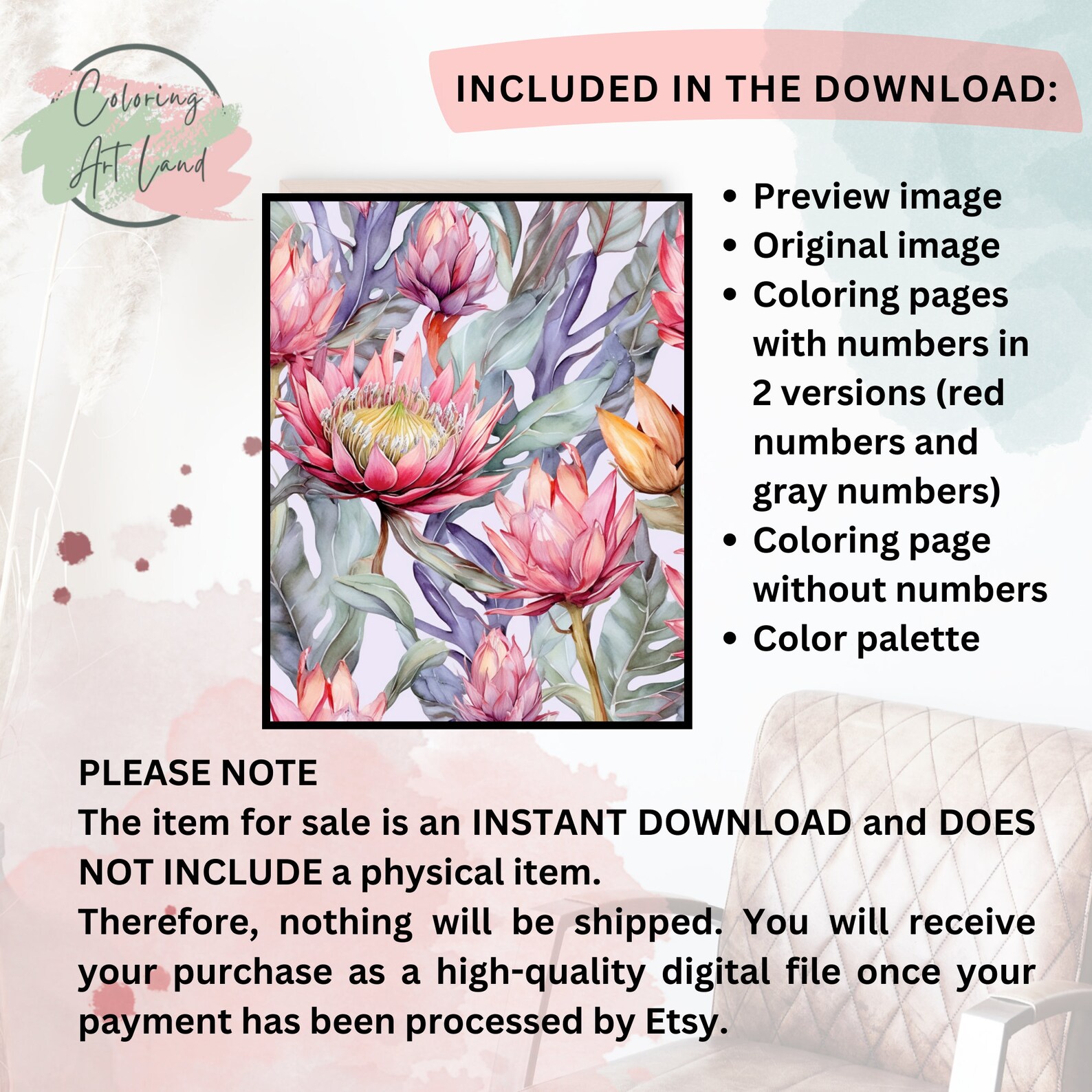 Protea Paint by Numbers, Flowers Coloring Pages, Color by Numbers ...