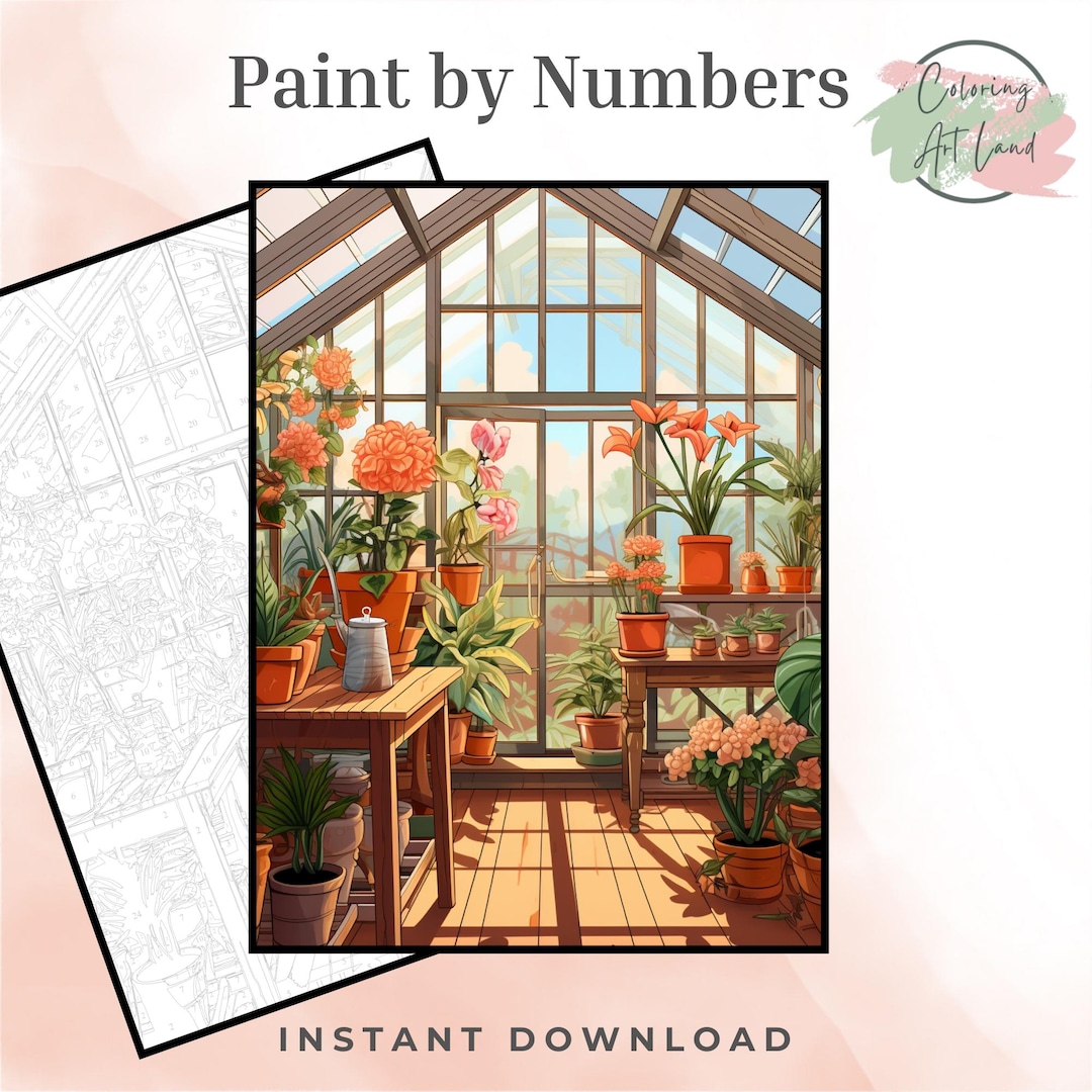 Greenhouse Paint by Numbers, Garden Coloring Pages, Coloring Sheet ...