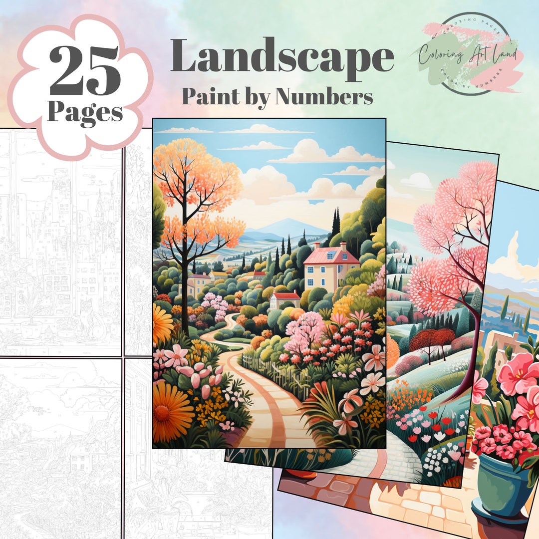 25 Landscape Paint by Numbers, Landscape Coloring Pages, Color by ...