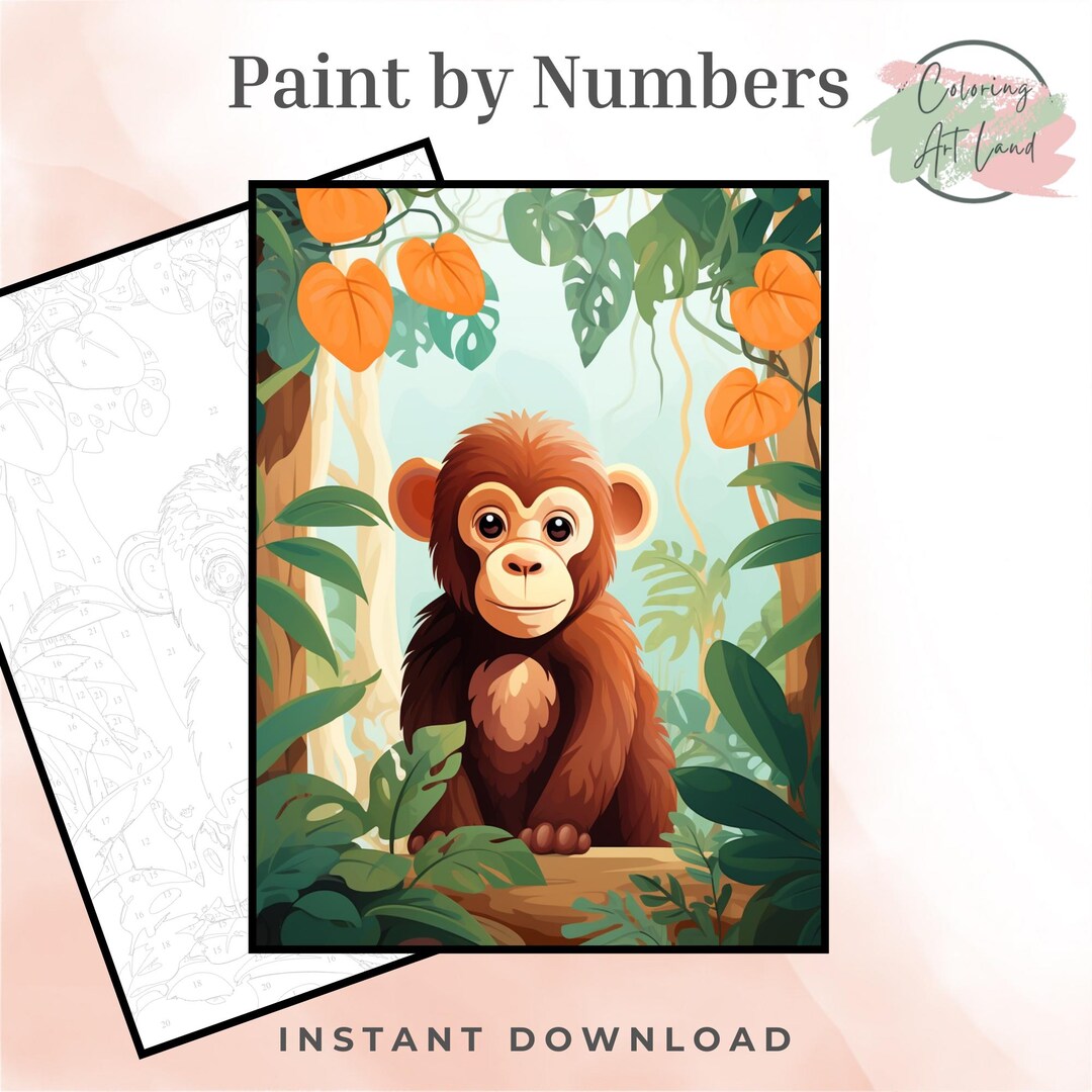 Cute Monkey Paint by Numbers, Animal Coloring Pages, Color by Numbers ...