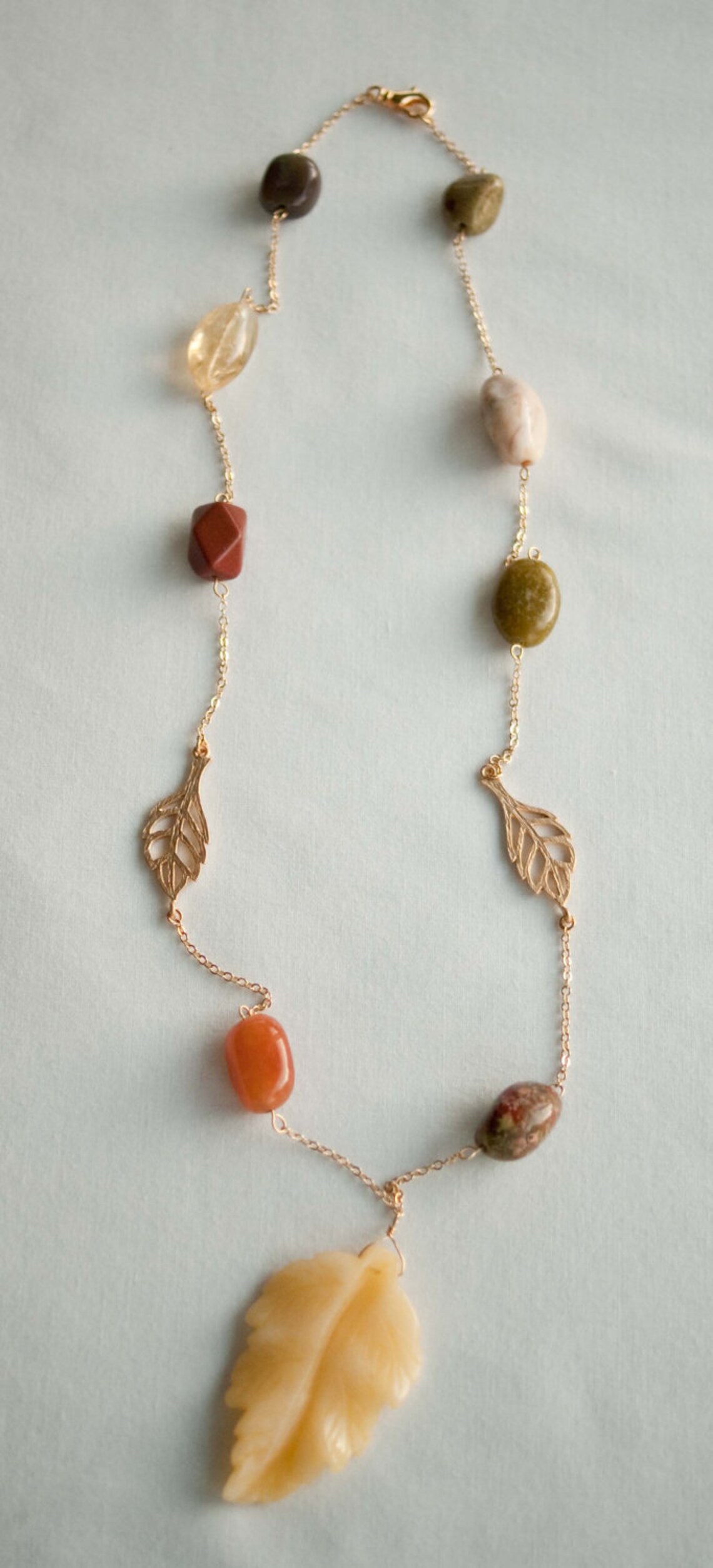 Textured Fall Leaf Gemstone Necklace - Etsy
