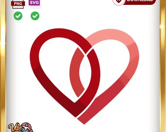 Interlocking Hearts SVG, Drawing of Two Intertwined Heart, Cute Artful Symbol of Forever Love ...