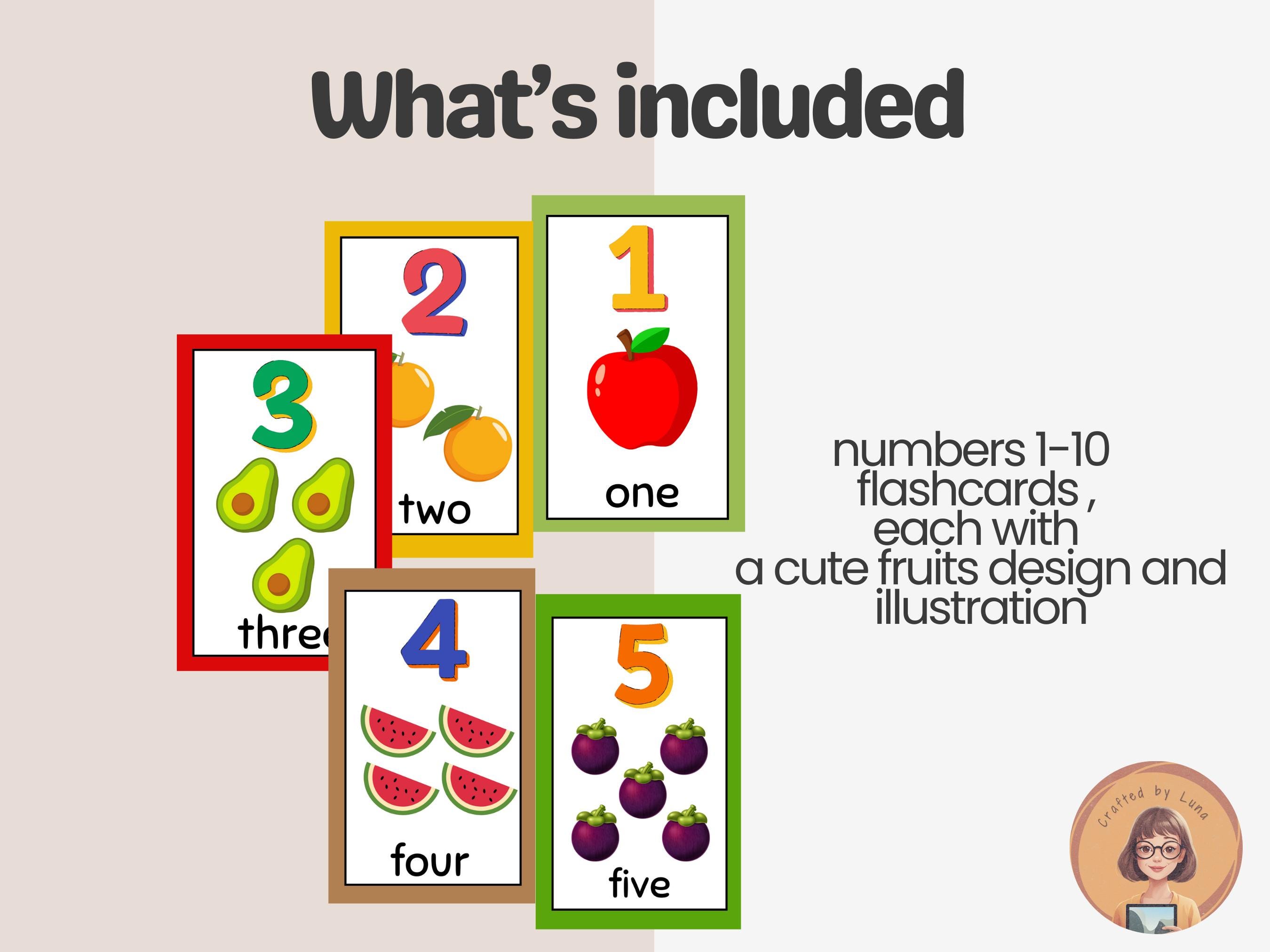 Number Colorful Fruit Number Flashcards 1-10 Digital Download,flash ...