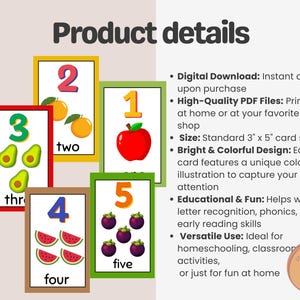 Number Colorful Fruit Number Flashcards 1-10 Digital Download,flash ...